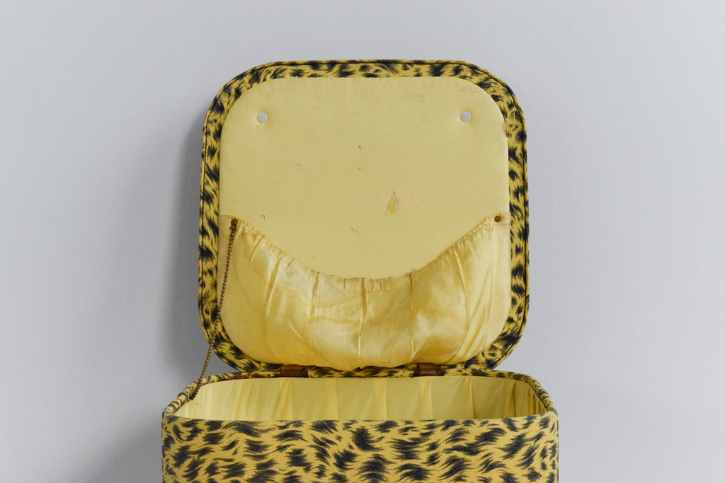 Vintage 1950s Yellow Leopard Print Foot Stool Sewing Box by Sherborne ...