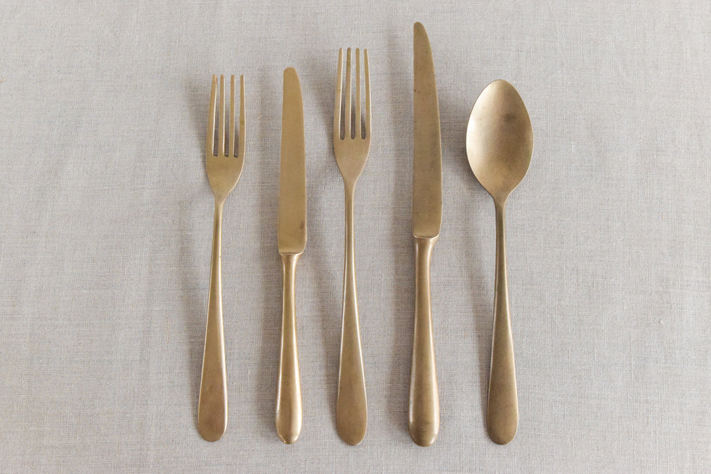 Vintage 30 Piece Rustic Brass Coloured Cutlery Set – Absolutely Nice ...
