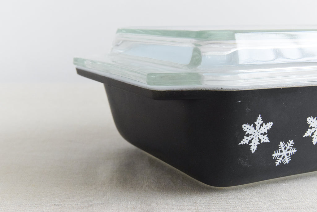 Vintage Pyrex Black Gaiety Snowflake Deep Serving Dish – Absolutely ...