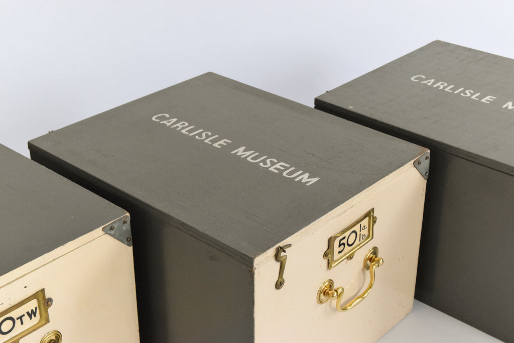 Vintage Wooden Ex-Museum of Carlisle Storage Box in Grey/Beige ...
