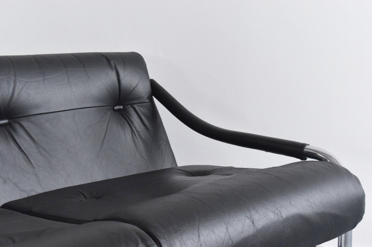 Vintage Rare Pieff Kadia Black Leather and Chrome Sofa by Tim Bates ...